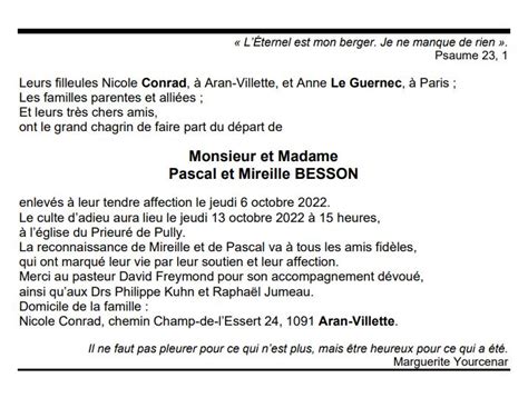 Monsieur Et Madame Pascal Et Mireille Besson Pompes Funèbres Générales S A Montreux