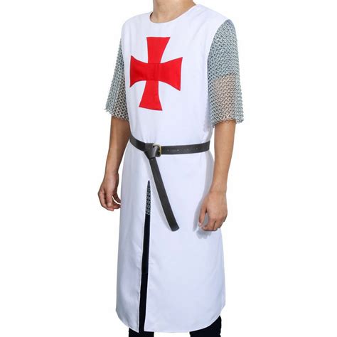 Medieval Viking Red Cross Pattern White Color Tunic Surcoat Crusader Sleeveless