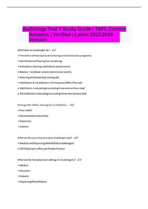 Audiology Test 1 Study Guide 100 Correct Answers Verified Latest