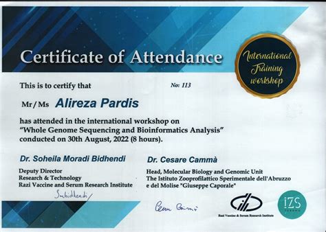 Certificate Of Completion Of Ngs Data Analysis Training By Razi