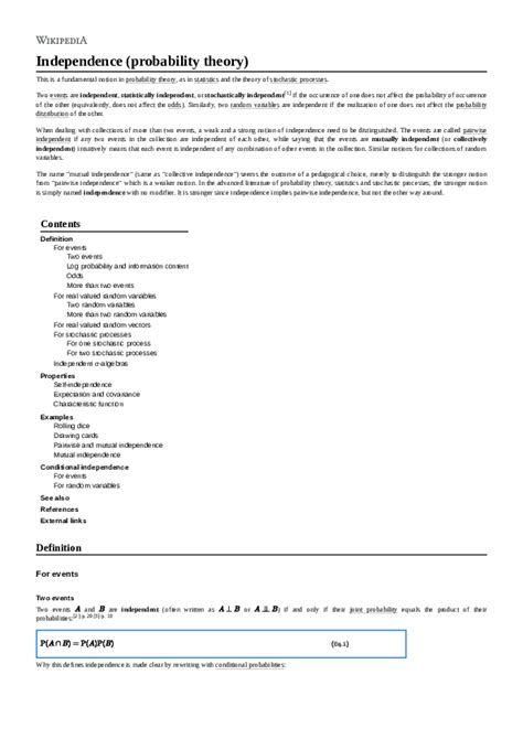 Pdf Independence Probability Theory