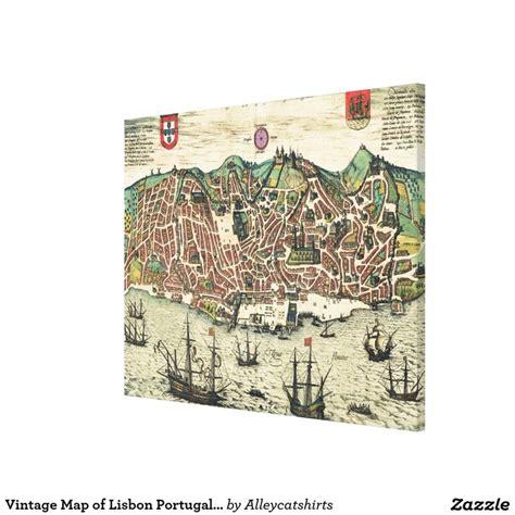 Vintage Map Of Lisbon Portugal 1598 Canvas Print Vintage Map