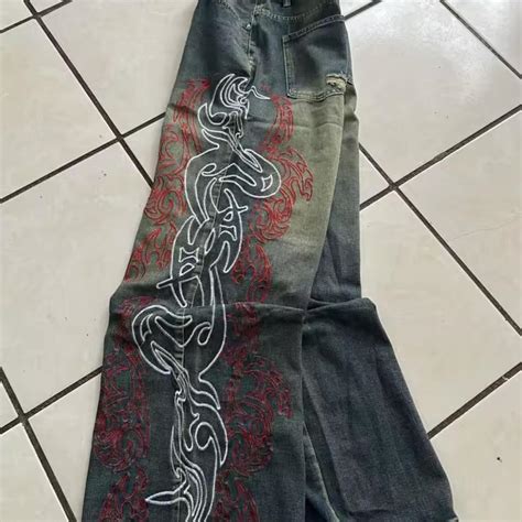 Red And Blue Wide Leg Baggy Jeans With Blue Red And Depop