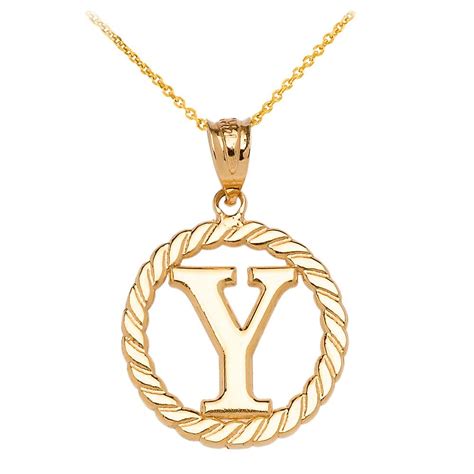 Yellow Gold Y Initial In Rope Circle Pendant Necklace Circle