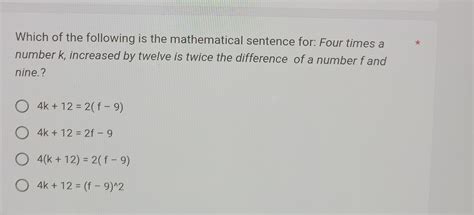 Which Of The Following Is The Mathematical Sentence For Four Times A Num
