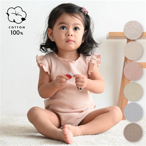 Puppapupo（プッパプーポ） 肩フリル ノースリーブ ロンパース テレコ 綿100 無地 シンプル ニューボーン ベビー カバーオール