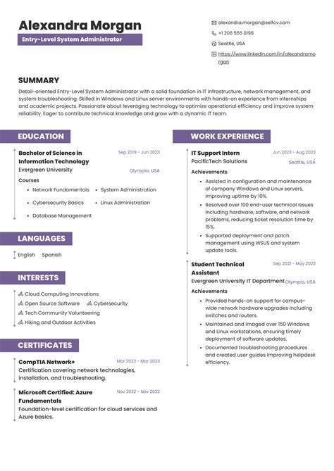 Entry Level System Administrator Resume Example