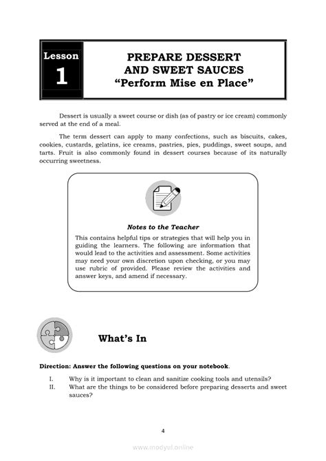 Tle H E Cookery Quarter 4 Module 1 Prepare Salad Dressing “perform Mise En Place” Grade