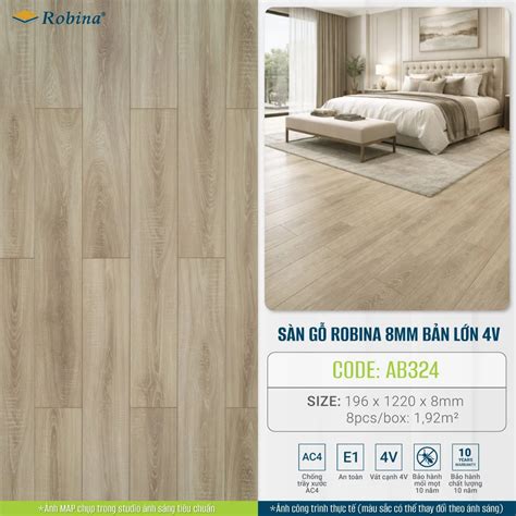 Sàn Gỗ Công Nghiệp Robina Ab324 8mm Nordic Aurora Oak