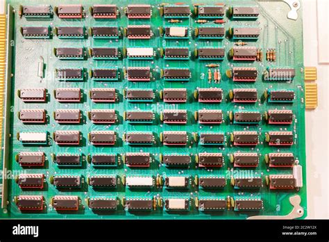 Many Chips Mounted On Electronic Plate Analog Microprocessor Stock