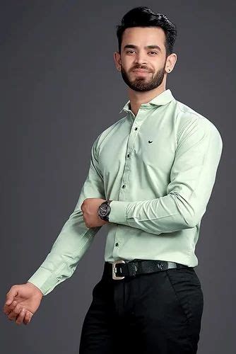 Mens Regular Fit Light Green Formal Shirt Woven Shirts Teenager Shirt Dress Shirt Collar