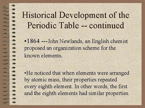 The Periodic Table Of Elements Historical Development Of