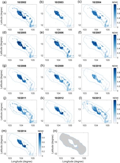 Monthly Mean Ndwi − Of October Between 2002 And 2014 Zero And Download Scientific Diagram