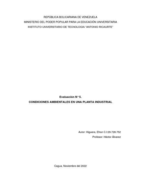 Efran Higuera Ci29728752 Evaluacion 5 Plantas Industriales Pdf Entorno Natural Business