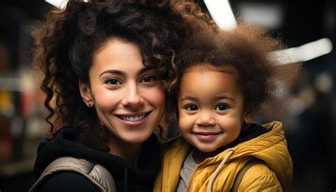 Premium Ai Image Smiling Mother Embraces Cheerful Son Radiating Love