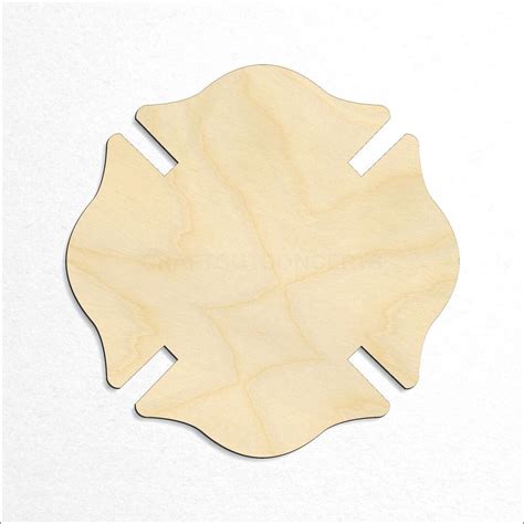 Maltese Cross Firefighter Badge Laser Cut Unfinished Wood Cutout