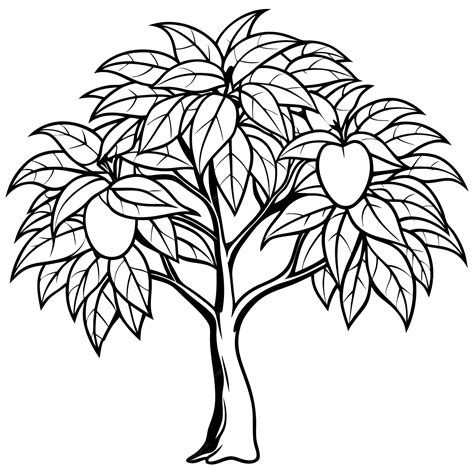 Mango Tree Vector Silhouette Line Art Style Premium Ai Generated Vector