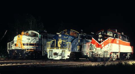 Three Bangor And Aroostook Emd Bl2s Stand At Northern Maine Junction Near