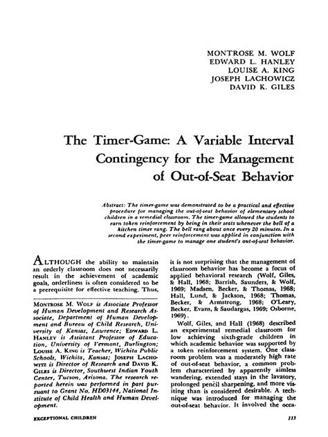 Wolf Et Al 1970 The Timer Game Download Free Pdf Reinforcement