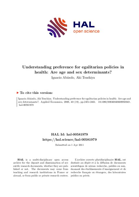 Pdf Understanding Preference For Egalitarian Policies In Health Are Age And Sex Determinants