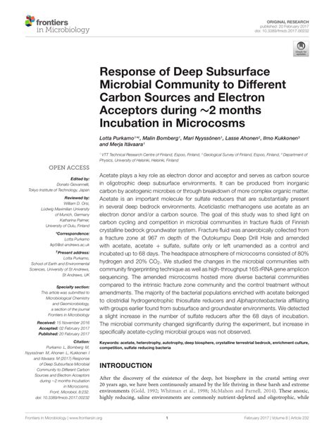 Pdf Response Of Deep Subsurface Microbial Community To Different