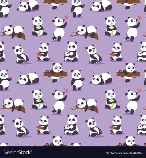Panda Bear Cude Character Different Pose Vector Image