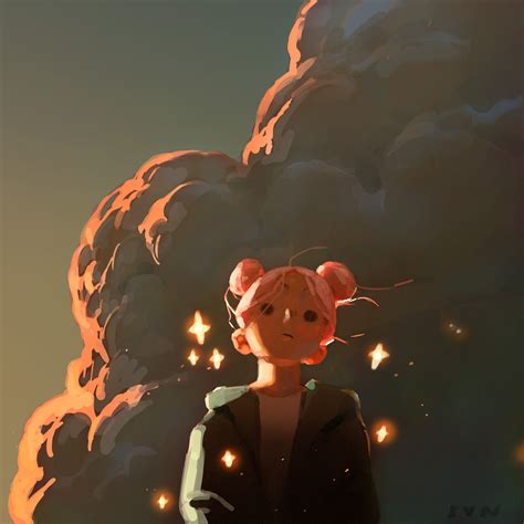 Artstation A Girl And A Cloud At Night
