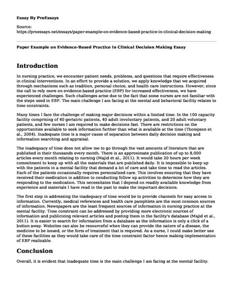 📚 Paper Example On Evidence Based Practice In Clinical Decision Making