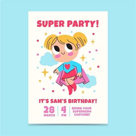 슈퍼 히어로 생일 초대 무료 벡터