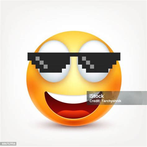 안경으로 웃는 얼굴 웃는 이모티콘 감정이 있는 노란 얼굴 얼굴 표정 3d 현실적인 이모티콘 재미있는 만화 캐릭터 기분 웹 아이콘입니다 벡터 일러스트레이션 개체 그룹에 대한