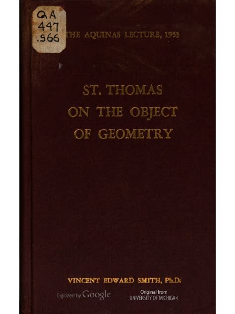 St Thomas On The Object Of Geometry Smith Vincent Edward Pdf