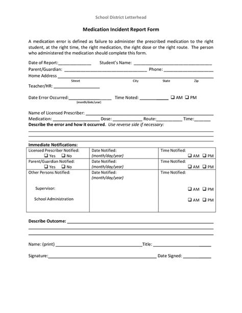 School Medication Incident Report Form In Word And Pdf Formats