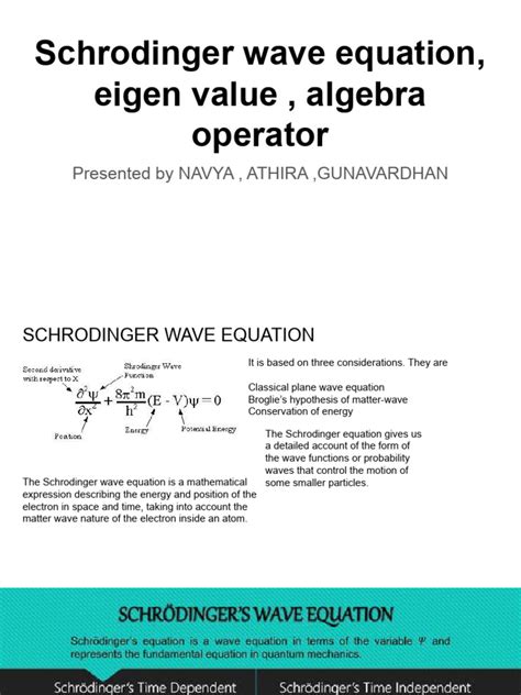 Schrodinger Wave Equation Eigen Value Algebra Operator Reddy Pdf