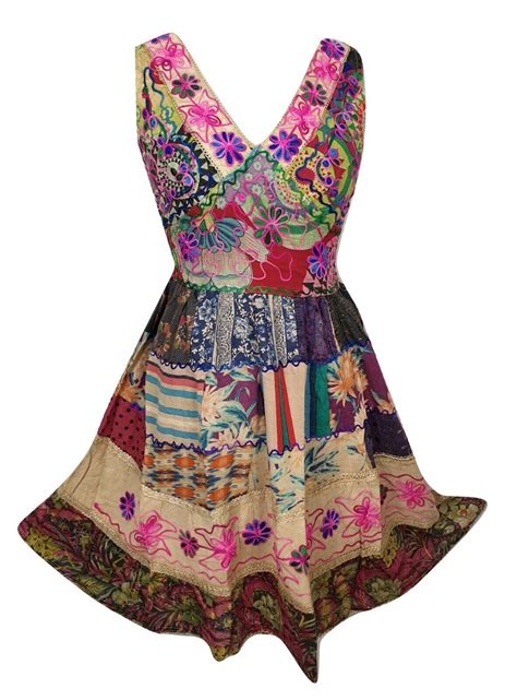 Plus Size Patchwork Dress Knee Length Embroidered Smocked Back One Size 20 22 24 Ebay