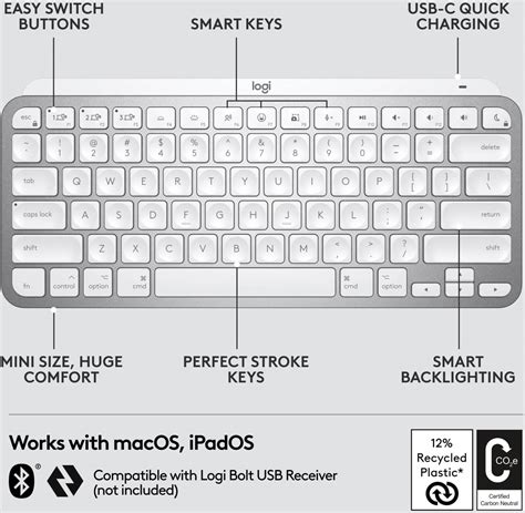 Logitech Mx Keys Mini Wireless Keyboard For Mac English Layout Bluetooth 5 0 Le Connectivity