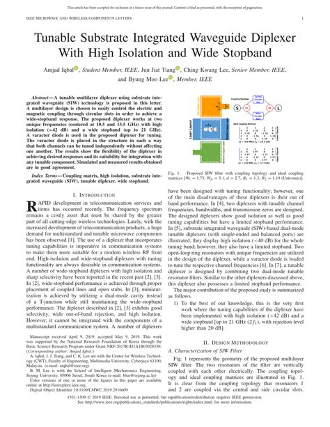 Pdf Tunable Substrate Integrated Waveguide Diplexer With High Isolation And Wide Stopband