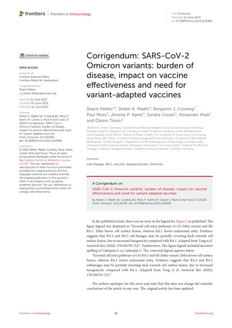 Pdf Corrigendum Sars Cov 2 Omicron Variants Burden Of Disease Impact On Vaccine