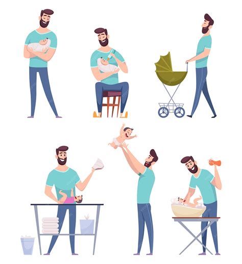 Padre Cuidando A Los Niños Recién Nacidos Con Uno De Los Padres Solitarios Padre Feliz Lavando