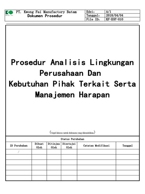 10 Prosedur Analisis Lingkungan Perusahaan Dan Kebutuhan Pihak Terkait