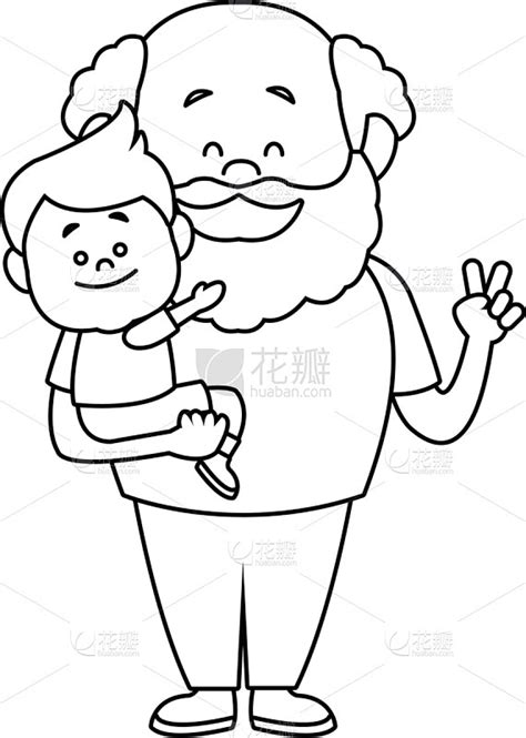 白色孙子快乐祖父动画片分离着色轮廓祖母男人家庭
