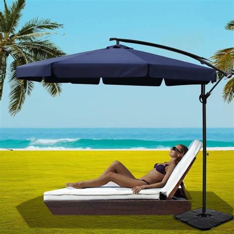 Instahut 3m Outdoor Umbrella Wbase Cantilever Garden Beach Patio Navy