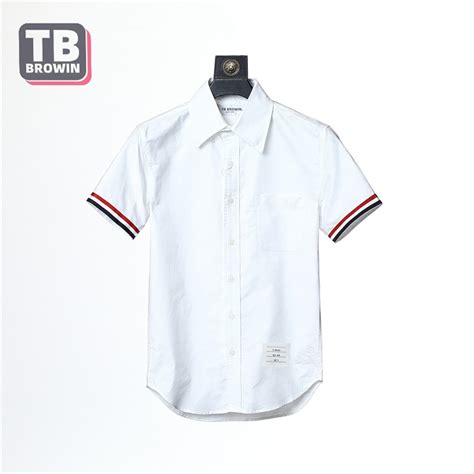 TB BROWIN Four Bar Thom 남성용 셔츠 리본 탑 의류 포플린 슬림 캐주얼 반팔 코튼 한국 패션 블라우스 AliExpress