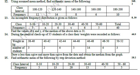 Cbse Class 10 Mathematics Statistics Worksheet Set A