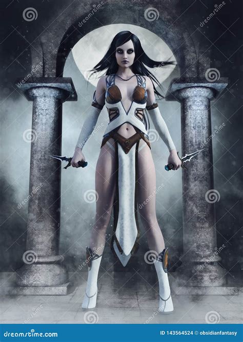 Fantasy Assassin With Knives In A Temple Stock Illustration