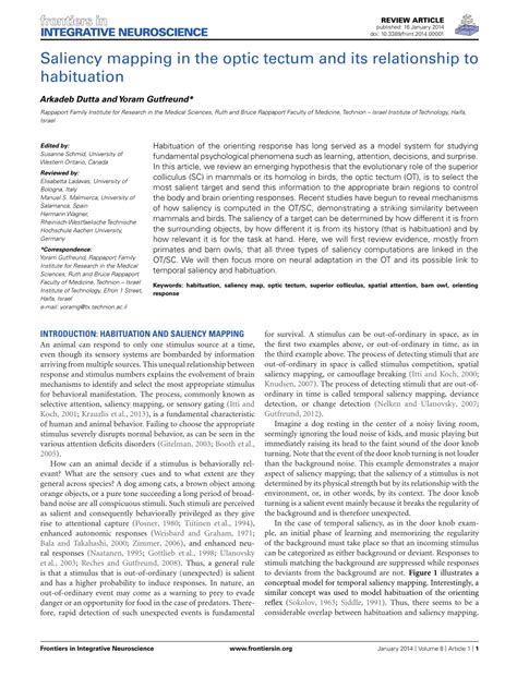 Pdf Saliency Mapping In The Optic Tectum And Its Relationship To