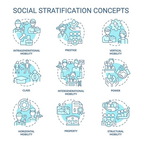Social Stratification And Mobility Soft Blue Concept Icons