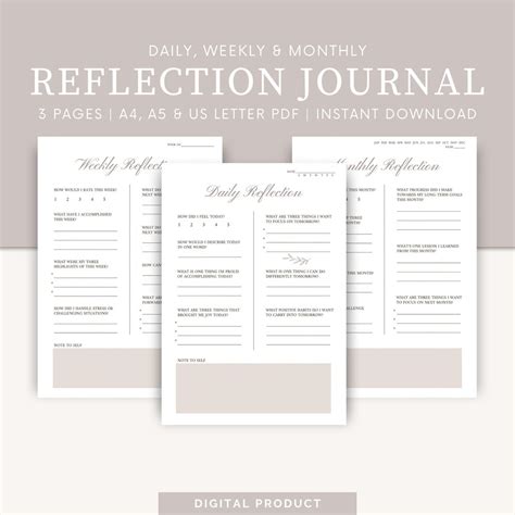 Printable Daily Reflection Journal Weekly Reflection Monthly Reflection