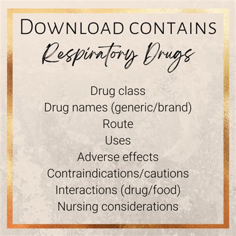 Respiratory System Drugs Cheat Sheet Etsy