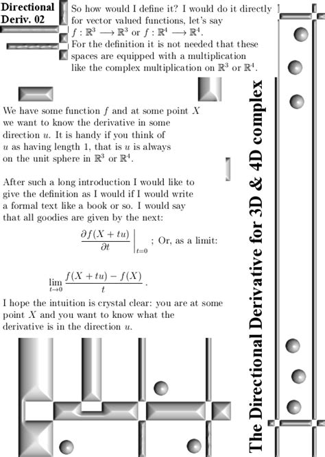 The Directional Derivative For 3d And 4d Complex Numbers