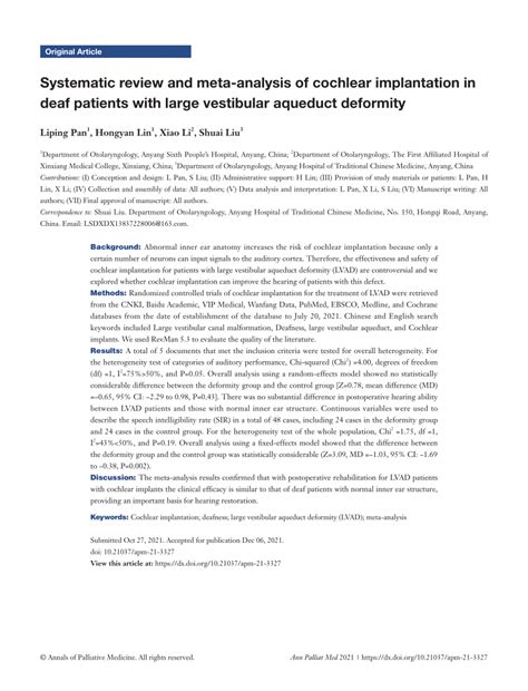 Pdf Systematic Review And Meta Analysis Of Cochlear Implantation In